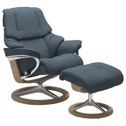 Relaxsessel stressless "Reno" Sessel Gr. ROHLEDER Stoff Q2 FARON, Signature Base Eiche, Relaxfunktion-Drehfunktion-PlusTMSystem-Gleitsystem-BalanceAdaptTM, B/H/T: 79cm x 99cm x 75cm, blau (petrol q2 faron) mit Hocker, Signature Base, Größe S, M & L, Gestell Eiche