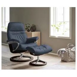 Relaxsessel stressless "Sunrise" Sessel Gr. Leder PALOMA, Relaxfunktion-Drehfunktion-PlusTMSystem-Gleitsystem-BalanceAdaptTM, B/H/T: 83cm x 105cm x 74cm, blau (oxford paloma) mit Signature Base, Größe M, Gestell Braun