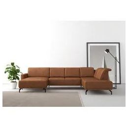 Sit & More Wohnlandschaft SIT & MORE "Bailando U-Form" Sofas Gr. B/H/T: 337cm x 84cm x 205cm, Luxus-Microfaser mit Prägung, Ottomane rechts, mit Kopfteilverstellung, braun (cognac) wahlweise mit Kopfteilverstellung und Vorziehsitz, motorisch