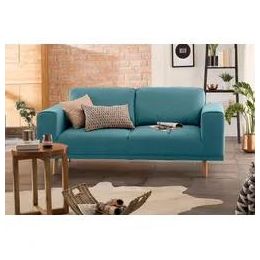 2-Sitzer Home Affaire "Lasse" Sofas Gr. B/H/T: 198cm x 84cm x 89cm, Struktur fein, blau (petrol) im scandinavischem Stil mit Holzfüßen