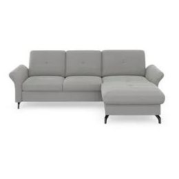 Ecksofa Places of Style "Calando L-Form" Sofas Gr. B/H/T: 258 cm x 91 cm x 165 cm, Struktur weich, mega-Recamiere rechts, ohne Bettfunktion-ohne Bettkasten-ohne Armteilverstellung, silberfarben (silber) wahlweise mit Bettfunktion, Bettkasten und Armteilfunktion