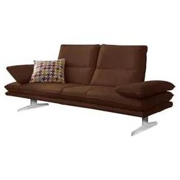 2,5-Sitzer W.Schillig "broadway" Sofas Gr. B/H/T: 236 cm x 94 cm x 96 cm, Longlife Xtra-Leder Z69, Longchair links, mit Sitztiefenverstellung-ohne Kopfteilverstellung-ohne Seitenteilverstellung, braun (tabacco z69) Sitztiefenverstellung, Kopfteil- & Seitenteilverstellung, Breite 236cm