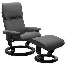 Relaxsessel stressless "Admiral", grau (grau batick), B:87cm H:101cm T:78cm, Leder BATICK: BATICK ist ein leicht korrigiertes, durchgefärbtes und genarbtes Möbelleder, bei dem die meisten Unebenheiten und Spuren in der Regel entfernt wurden., Sessel, mit Classic Base, Größe M & L, Gestell Schwarz