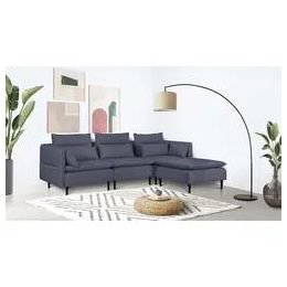 Ecksofa Andas "ALVIK L-Form" Sofas Gr. B/H/T: 262cm x 88cm x 172cm, Struktur fein, Recamiere rechts, Recamiere rechts, blau zusammengesetzt aus Modulen, erweiterbar mit Modulen der Serie