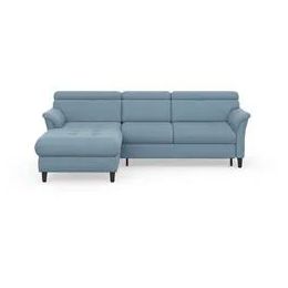 Sit & More Ecksofa SIT&MORE "Marano L-Form" Sofas Gr. B/T: 257 cm x 166 cm, Soft clean, mega-Recamiere links, mit Bettfunktion-mit Bettkasten-inklusive Kopfteilverstellung-Fußfarbe: matt schwarz, blau (hellblau) inklusive Kopfteilverstellung, wahlweise mit Bettfunktion, Bettkasten