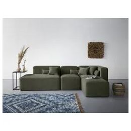 Ecksofa Andas "Sundstrup L-Form" Sofas Gr. B/H/T: 303 cm x 76,5 cm x 93 cm, Samtoptik, Recamiere links, grün Modulserie, individuelle Zusammenstellung