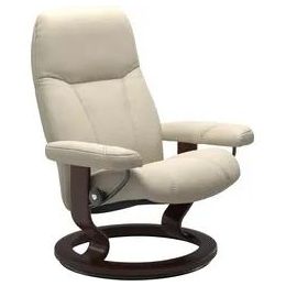 Relaxsessel stressless "Consul" Sessel Gr. Leder BATICK, Classic Base Braun, PlusTMSystem-Gleitsystem-Relaxfunktion-Drehfunktion-Kopfstützenverstellung-Rückteilverstellung, B/H/T: 72 cm x 94 cm x 70 cm, beige (cream batick) mit Classic Base, Größe S, Gestell Braun