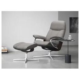 Relaxsessel stressless "Consul" Sessel Gr. Struktur fein JASMINE, Cross Base Braun, Relaxfunktion-Drehfunktion-PlusTMSystem-Gleitsystem-BalanceAdaptTM, B/H/T: 91cm x 102cm x 79cm, grau (grey jasmine) mit Hocker, Cross Base, Größe S, M & L, Holzakzent Braun