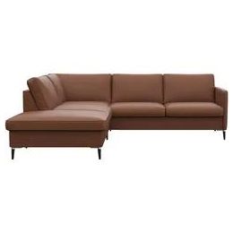 Ecksofa FLEXLUX "Fiore, L-Form" Sofas Gr. B/H/T: 234cm x 85cm x 225cm, Echtleder, Ottomane links, braun (old chestnut) schmale Armlehnen, Füße Aluschwarz, BT 234225cm, Kaltschaum im Sitz