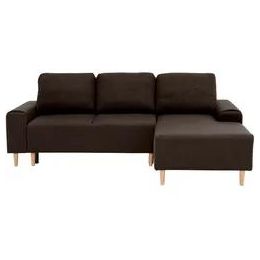 Ecksofa Inosign "Samu L-Form" Sofas Gr. B/H/T: 235cm x 93cm x 160cm, Microfaser PRIMABELLE, Recamiere rechts, mit Bettfunktion-mit Bettkasten, braun (dunkelbraun) wahlweise mit Bettfunktion und Bettkasten