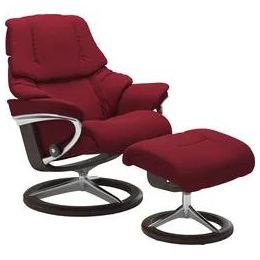 Relaxsessel stressless "Reno" Sessel Gr. ROHLEDER Stoff Q2 FARON, Signature Base Braun, Relaxfunktion-Drehfunktion-PlusTMSystem-Gleitsystem-BalanceAdaptTM, B/H/T: 83cm x 100cm x 76cm, rot (rot q2 faron) mit Hocker, Signature Base, Größe S, M & L, Gestell Braun