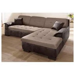 Ecksofa Home Affaire "Bergen" Sofas Gr. B/H/T: 267cm x 83cm x 178cm, Microfaser MELROSE-Struktur, Recamiere rechts, ohne Bettfunktion, braun (dunkelbraun/beige) wahlweise mit Bettfunktion L-Form