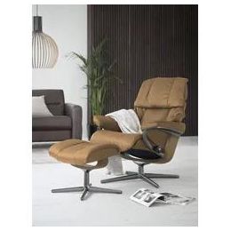 Relaxsessel stressless "Reno" Sessel Gr. Leder PALOMA, Cross Base Eiche-S, Relaxfunktion-Drehfunktion-PlusTMSystem-Gleitsystem-BalanceAdaptTM, B/H/T: 79cm x 99cm x 75cm, braun (taupe paloma) mit Hocker, Cross Base, Größe S, M & L, Holzakzent Eiche