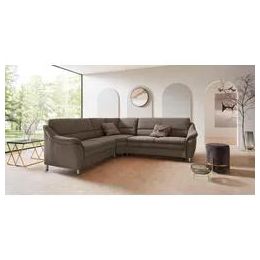 Ecksofa Places of Style "Cardoso L-Form" Sofas Gr. B/H/T: 260cm x 90cm x 230cm, Luxus-Microfaser weich, langer Schenkel rechts, mit Bettfunktion-mit Schublade-mit Relaxfunktion, braun (cappuccino) mit Trapezecke für mehr Sitzkomfort, wahlweise auch Bettfunktion