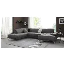 Wohnlandschaft Places of Style "Caluna U-Form" Sofas Gr. B/H/T: 332cm x 81cm x 234cm, Luxus-Microfaser Vintageoptik, Recamiere rechts, grau (anthrazit) mit Sitztiefen- und Kopfteilverstellung