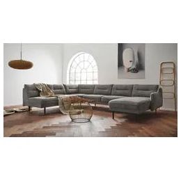 Wohnlandschaft Andas "Nordfyn U-Form" Sofas Gr. B/H/T: 323cm x 81cm x 239cm, Luxus-Microfaser Lederoptik, Recamiere rechts, grau (dunkelgrau) edles Design in 3 Bezugsqualitäten, by Morten Georgsen