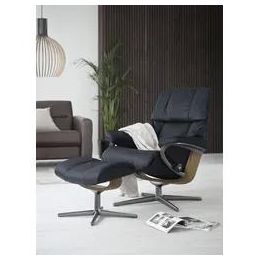 Relaxsessel stressless "Reno" Sessel Gr. Leder PALOMA, Cross Base Eiche-L, Relaxfunktion-Drehfunktion-PlusTMSystem-Gleitsystem-BalanceAdaptTM, B/H/T: 92cm x 100cm x 80cm, blau (shadow paloma) mit Hocker, Cross Base, Größe S, M & L, Holzakzent Eiche