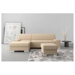 Ecksofa DOMO collection "Anzio L-Form" Sofas Gr. B/H/T: 271cm x 85cm x 160cm, Chenille-Struktur, Recamiere links, Ohne Funktion-Mit Federkern, braun (cappucino) wahlweise mit Bettfunktion und Federkern