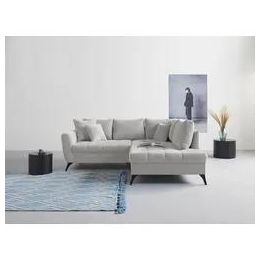 Ecksofa Inosign "Lörby L-Form" Sofas Gr. B/H/T: 224 cm x 90 cm x 191 cm, Struktur weich, Ottomane rechts, Struktur weich, grau (hellgrau) auch mit Aqua clean-Bezug, feine Steppung im Sitzbereich, lose Kissen