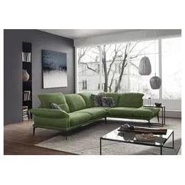 Ecksofa W.Schillig "sherry" Sofas Gr. B/H/T: 302cm x 81cm x 230cm, Longlife Xtra-Leder Z69, Ottomane rechts, ohne Kopfteilverstellung-ohne Armlehnenverstellung, grün (green z69) mit Kopfstützenverstellung, Winkelfüße in Schwarz, Breite 302 cm