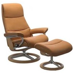 Relaxsessel stressless "View" Sessel Gr. Material Bezug, Cross Base Eiche, Ausführung / Funktion, Maße B/H/T, braun (new caramel) mit Signature Base, Größe M,Gestell Eiche