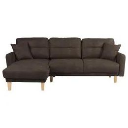 Ecksofa Home Affaire "Triplo, Zierkissen, Schlaffunktion, B/T/H: 234/164/89 cm, L-Form" Sofas Gr. B/H/T: 234cm x 89cm x 164cm, Luxus-Microfaser Vintageoptik, Recamiere links, ohne Bettfunktion-ohne Bettkasten, braun wahlweise mit Bettfunktion und Bettkasten, Liegefläche 210132 cm