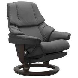 Relaxsessel stressless "Reno" Sessel Gr. Leder BATICK, PowerTM Leg & Back-Classic Base Wenge-L, B/H/T: 88cm x 98cm x 77cm, grau (grey batick) elektrisch verstellbar, optional 2-motorisch, Größe M & L