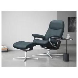 Relaxsessel stressless "Consul" Sessel Gr. ROHLEDER Stoff Q2 FARON, Cross Base Schwarz, Relaxfunktion-Drehfunktion-PlusTMSystem-Gleitsystem-BalanceAdaptTM, B/H/T: 82cm x 102cm x 72cm, blau (petrol q2 faron) mit Hocker, Cross Base, Größe S, M & L, Holzakzent Schwarz