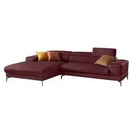 Ecksofa W.Schillig "piedroo" Sofas Gr. B/H/T: 303cm x 70cm x 193cm, Longlife Xtra-Leder Z69, Longchair links, mit Kopfteilverstellung-mit motorischer Sitztiefenverstellung, rot (burgundy z69) Ecksofa Kopfteilverstellung, wahlweise mit Sitztiefenverstellung, Breite 303cm