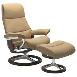 Relaxsessel stressless "View" Sessel Gr. Leder PALOMA, Cross Base Wenge, Relaxfunktion-Drehfunktion-PlusTMSystem-Gleitsystem-BalanceAdaptTM, B/H/T: 82cm x 109cm x 81cm, beige (sand paloma) mit Signature Base, Größe M,Gestell Wenge