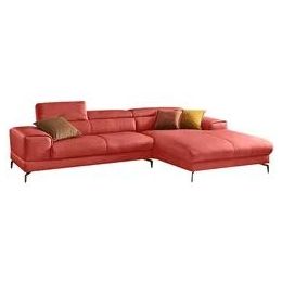 Ecksofa W.Schillig "piedroo" Sofas Gr. B/H/T: 303cm x 70cm x 193cm, Longlife Xtra-Leder Z69, Longchair rechts, mit Kopfteilverstellung-mit motorischer Sitztiefenverstellung, orange (rot z69) Ecksofa Kopfteilverstellung, wahlweise mit Sitztiefenverstellung, Breite 303cm