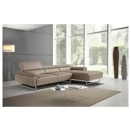 Ecksofa Egoitaliano "Malika, L-Form" Sofas Gr. B/H/T: 287cm x 94cm x 165cm, Leder BULL, Recamiere rechts, mit Kopfteilverstellung, beige (safari) mit Recamiere, inkl. Kopfteilverstellung und chromfarbenen Metallfüßen