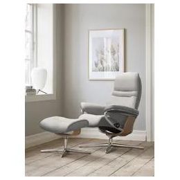 Relaxsessel stressless "Sunrise" Sessel Gr. Struktur fein JASMINE, Cross Base Eiche, Relaxfunktion-Drehfunktion-PlusTMSystem-Gleitsystem-BalanceAdaptTM, B/H/T: 92cm x 105cm x 80cm, grau (light grey jasmine) mit Hocker, Cross Base, Größe S, M & L, Holzakzent Eiche