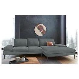 Ecksofa W.Schillig "enjoy&MORE" Sofas Gr. B/H/T: 340cm x 87cm x 185cm, Chenille-Flachgewebe R66, Recamiere rechts, mit Kopfteilverstellung-mit Armlehnenverstellung-mit Sitztiefenverstellung, blau (niagara r66) Sitztiefenverstellung, Füße schwarz pulverbeschichtet, Breite 340 cm