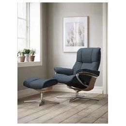 Relaxsessel stressless "Mayfair" Sessel Gr. ROHLEDER Stoff Q2 FARON, Cross Base Eiche, Relaxfunktion-Drehfunktion-PlusTMSystem-Gleitsystem-BalanceAdaptTM, B/H/T: 92cm x 103cm x 79cm, blau (petrol q2 faron) mit Hocker, Cross Base, Größe S, M & L, Holzakzent Eiche