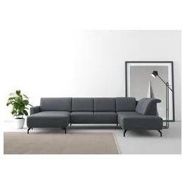 Sit & More Wohnlandschaft SIT & MORE "Bailando U-Form" Sofas Gr. B/H/T: 337cm x 84cm x 205cm, Soft clean, Ottomane rechts, mit Kopfteilverstellung, grau (dunkelgrau) wahlweise mit Kopfteilverstellung und Vorziehsitz, motorisch