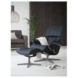 Relaxsessel stressless "Reno" Sessel Gr. Leder PALOMA, Cross Base Braun-M, Relaxfunktion-Drehfunktion-PlusTMSystem-Gleitsystem-BalanceAdaptTM, B/H/T: 83cm x 100cm x 76cm, blau (oxford blue paloma) mit Cross Base, Größe S, M & L, Holzakzent Braun