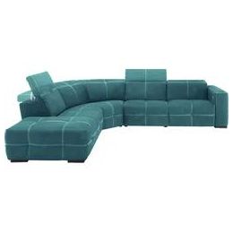 Ecksofa Egoitaliano "Sauvanne" Sofas Gr. B/H/T: 300cm x 100cm x 274cm, Luxus-Microfaser BLUSH, Ottomane links, Ohne elektrische Relaxfunktion, blau (teal) wahlweise mit elektrischer Relaxfunktion, Kopfteilverstellung