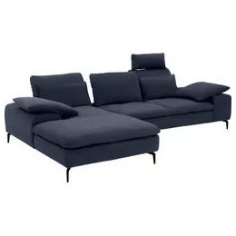 Ecksofa W.Schillig "valentinoo" Sofas Gr. B/H/T: 299cm x 83cm x 178cm, Longlife Xtra-Leder Z59, Longchair links, mit Sitztiefenverstellung, blau (blau z59) inklusive Hocker, mit Sitztiefenverstellung, Breite 299 cm