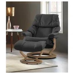 Relaxsessel stressless "Reno" Sessel Gr. Microfaser DINAMICA, Classic Base Eiche-S, Relaxfunktion-Drehfunktion-PlusTMSystem-Gleitsystem, B/H/T: 75cm x 96cm x 75cm, grau (charcoal dinamica) mit Hocker, Classic Base, Größe S, M & L, Gestell Eiche