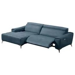 Ecksofa Egoitaliano "Suzette, Designsofa mit hohem Sitzkomfort" Sofas Gr. B/H/T: 266cm x 95cm x 163cm, Luxus-Microfaser Lederoptik, Recamiere links, mit Relaxfunktion, blau (ozeanblau) mit Recamiere, inkl. 1 elektronischen Relaxfunktion, L-Form