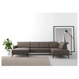 Sit & More Wohnlandschaft SIT & MORE "Bailando U-Form" Sofas Gr. B/H/T: 337cm x 84cm x 205cm, Luxus-Microfaser mit Prägung, Ottomane rechts, mit Kopfteilverstellung, braun wahlweise mit Kopfteilverstellung und Vorziehsitz, motorisch