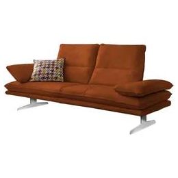 2-Sitzer W.Schillig "broadway" Sofas Gr. B/H/T: 216 cm x 94 cm x 96 cm, Longlife Xtra-Leder Z69, Longchair links, mit Sitztiefenverstellung-ohne Kopfteilverstellung-ohne Seitenteilverstellung, braun (cognac z69) Sitztiefenverstellung, Kopfteil- & Seitenteilverstellung, Breite 216cm