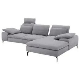 Ecksofa W.Schillig "valentinoo" Sofas Gr. B/H/T: 299cm x 83cm x 178cm, Chenille-Flachgewebe R66, Longchair rechts, mit Sitztiefenverstellung, grau (dolphin r66) inklusive Hocker, mit Sitztiefenverstellung, Breite 299 cm