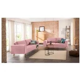 3-Sitzer Home Affaire "Lasse" Sofas Gr. B/H/T: 239cm x 84cm x 89cm, Struktur fein, rosa (rosé) im scandinavischem Stil mit Holzfüßen