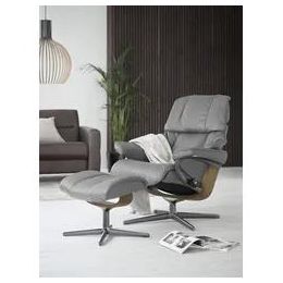 Relaxsessel stressless "Reno" Sessel Gr. Leder BATICK, Cross Base Eiche-S, Relaxfunktion-Drehfunktion-PlusTMSystem-Gleitsystem-BalanceAdaptTM, B/H/T: 79cm x 99cm x 75cm, grau (wild dove batick) mit Hocker, Cross Base, Größe S, M & L, Holzakzent Eiche