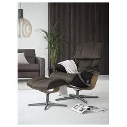 Relaxsessel stressless "Reno" Sessel Gr. Leder BATICK, Cross Base Eiche-S, Relaxfunktion-Drehfunktion-PlusTMSystem-Gleitsystem-BalanceAdaptTM, B/H/T: 79cm x 99cm x 75cm, braun (braun batick) mit Hocker, Cross Base, Größe S, M & L, Holzakzent Eiche