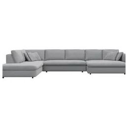 Wohnlandschaft FLEXLUX "Lovane, U-Form, bequem und komfortabel" Sofas Gr. B/H/T: 400cm x 84cm x 272cm, Chenille, langer Schenkel links, grau (sophisto grey) Weich & anschmiegsam, große Sitztiefe auf Kaltschaum, Dekokissen inkl.