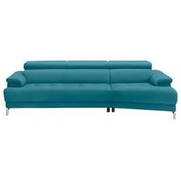 Ecksofa Egoitaliano "Soul, extravagantes Designsofa, Megasofa, super bequem, tolle Details" Sofas Gr. B/H/T: 246cm x 99cm x 140cm, Leder BULL, Recamiere rechts, blau (türkis) mit Trapez-Abschlußelement, inkl verstellbarer Kopfteile