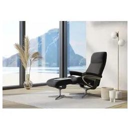 Relaxsessel stressless "View" Sessel Gr. Leder PALOMA, Cross Base Schwarz, Relaxfunktion-Drehfunktion-PlusTMSystem-Gleitsystem-BalanceAdaptTM, B/H/T: 82cm x 109cm x 81cm, schwarz (schwarz paloma) mit Hocker, Cross Base, Größe S, M & L, Holzakzent Schwarz